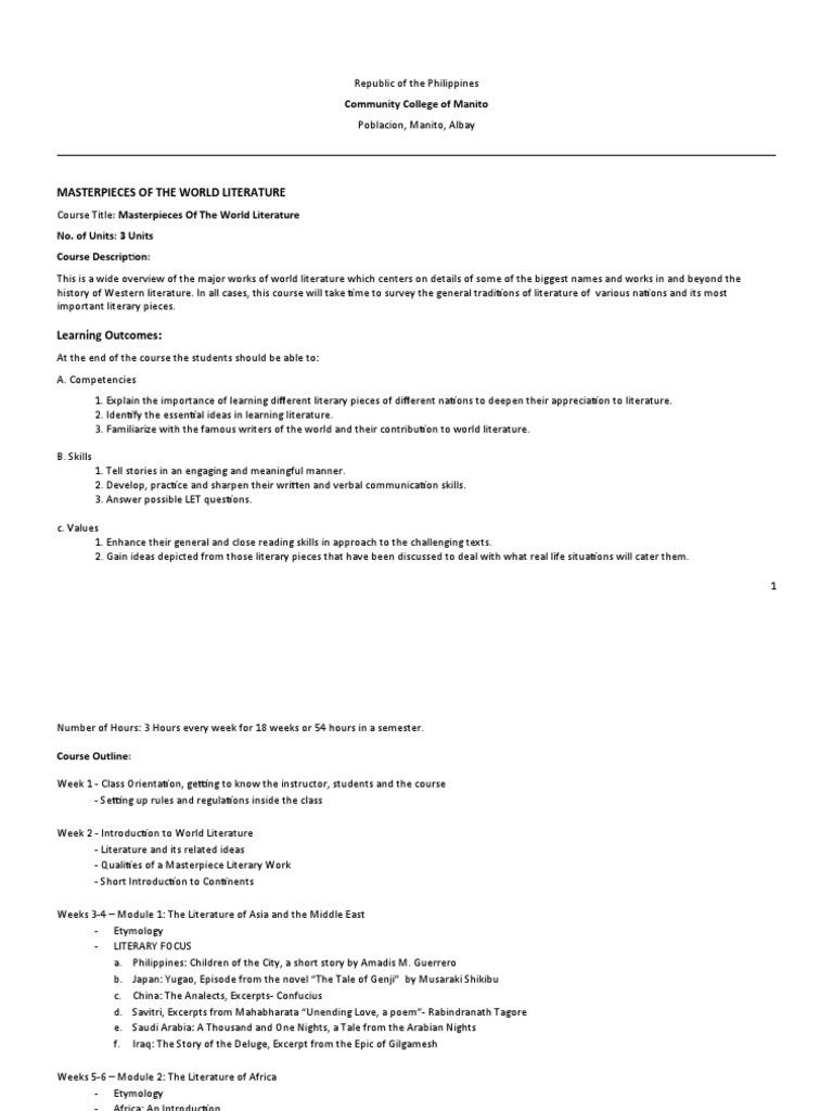 Materpieces of The World Literature-Syllabus | PDF | Divine Comedy ...
