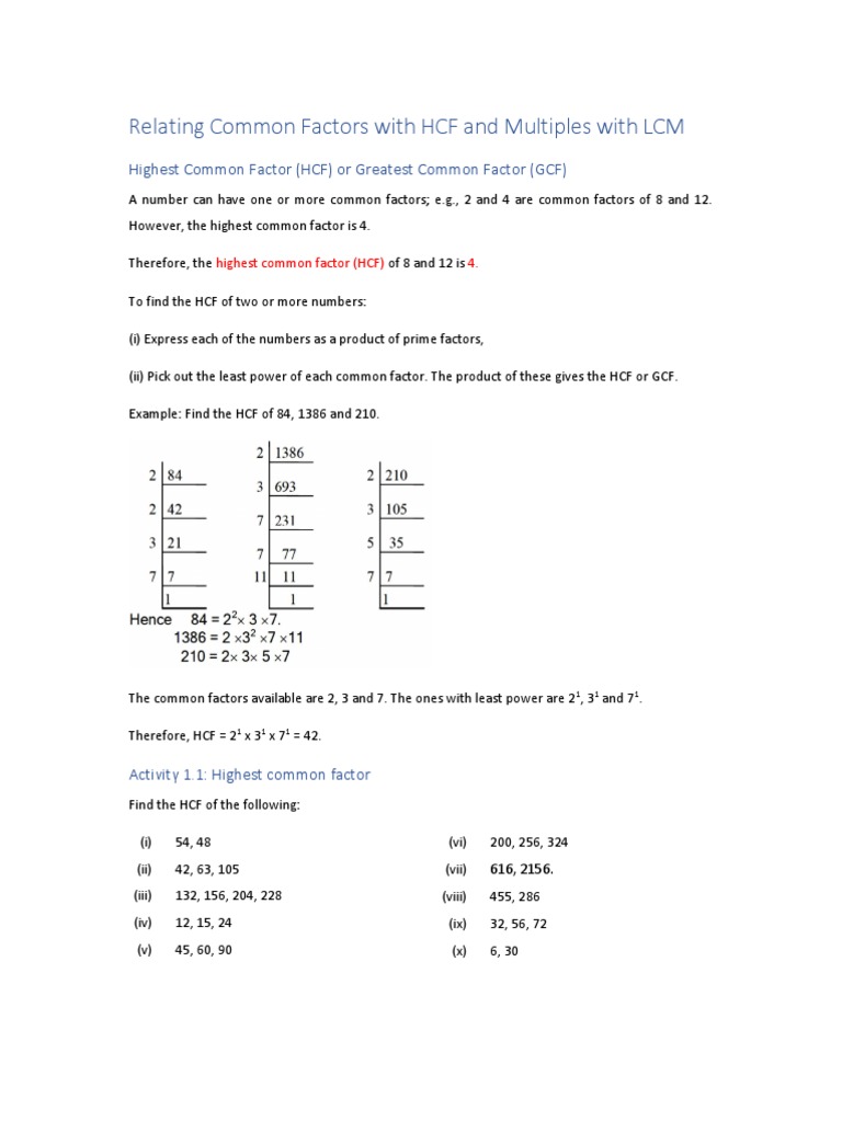 Relating Common Factors With HCF and Multiples With LCM: Highest Common ...