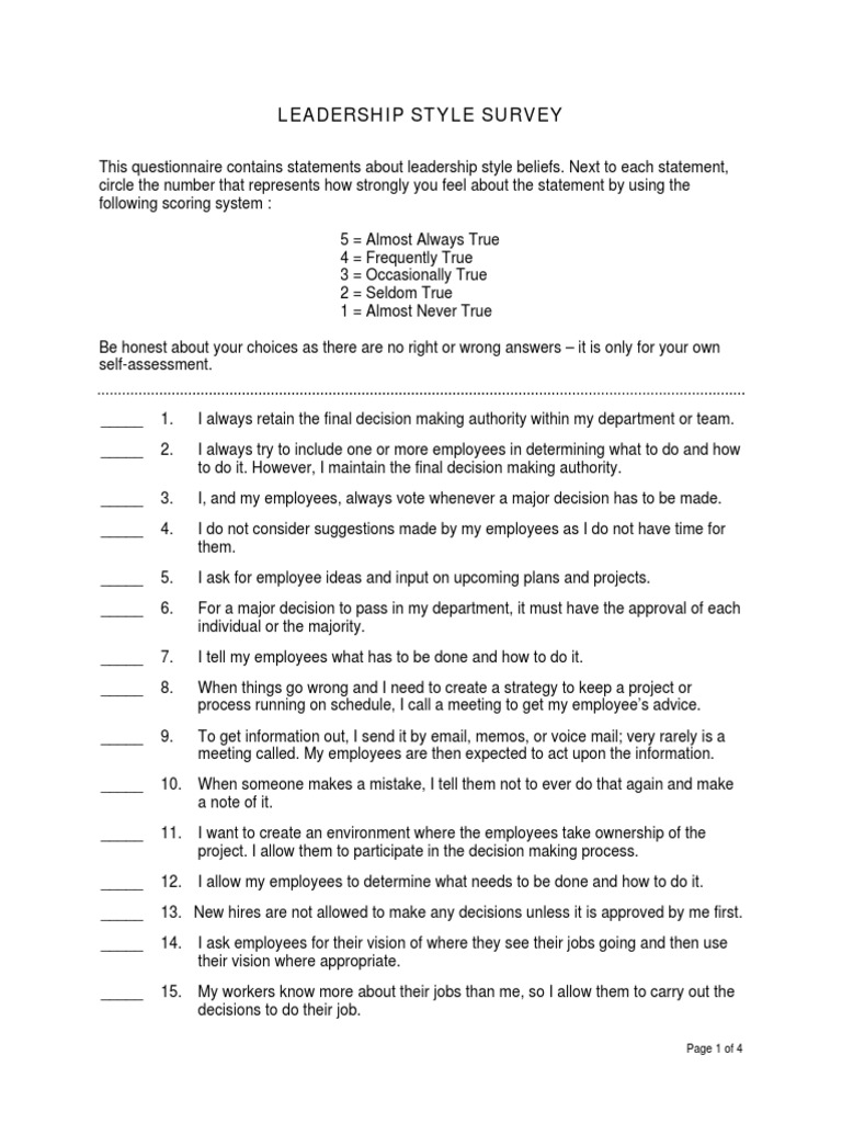 Assessing Leadership Styles: A Self-Evaluation Questionnaire and Guide ...