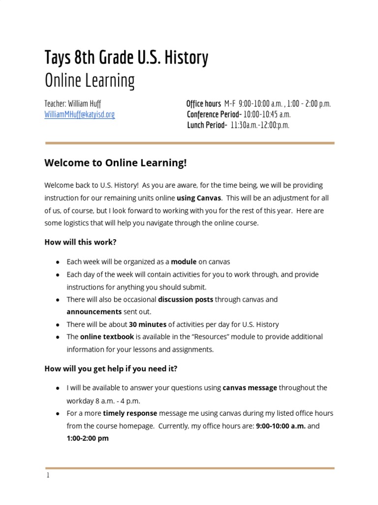 Huff's Online Learning - Welcome Letter | PDF | Education Theory ...