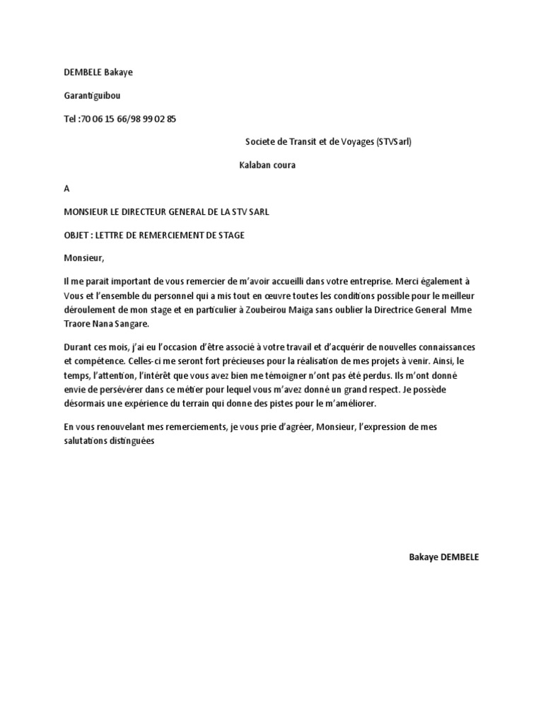 Lettre de Remerciement | PDF