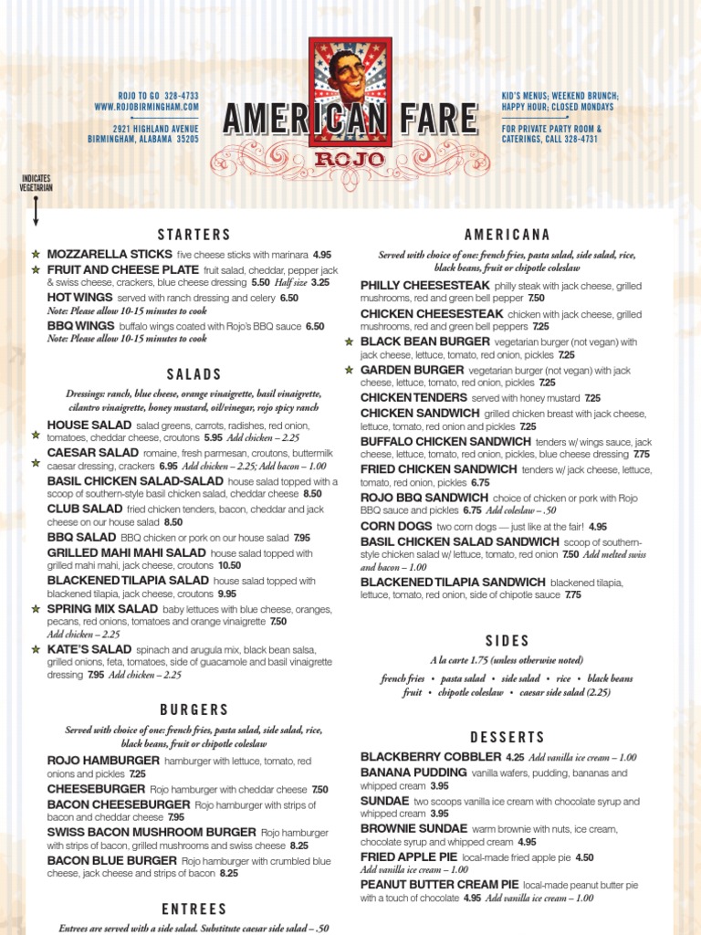 Rojo Birmingham Menu Highlights | PDF | Salad | Coleslaw