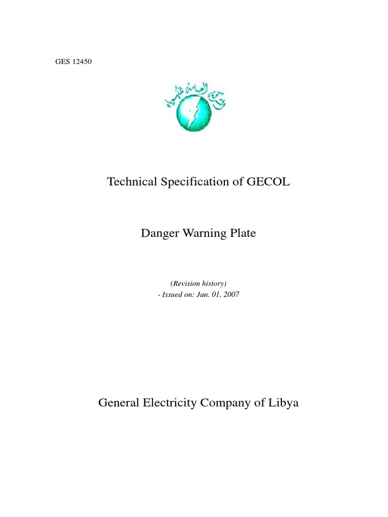 GECOL Danger Warning Plate Specification | PDF | Screw | Galvanization