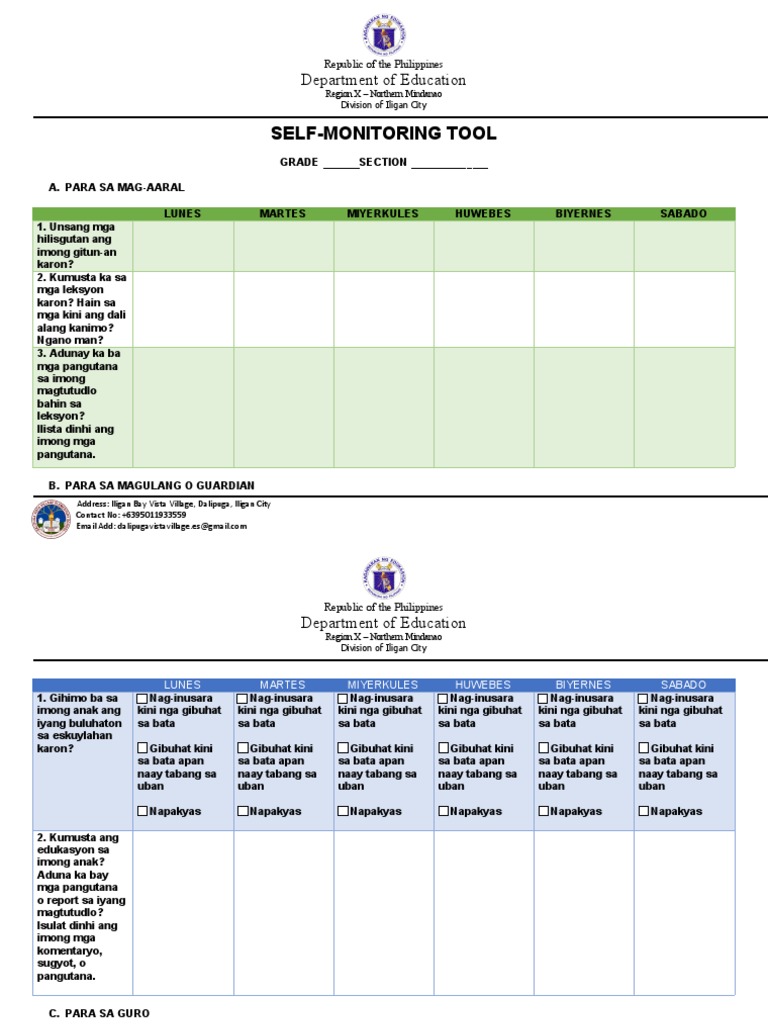 Self-Monitoring Tool Bisaya | PDF