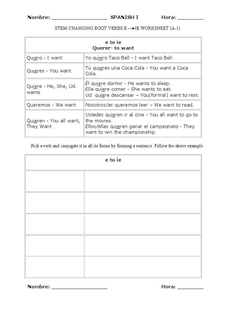 Stem-Changing Verbs E-Ie O-Ue Worksheet | PDF | Artes del Lenguaje y ...
