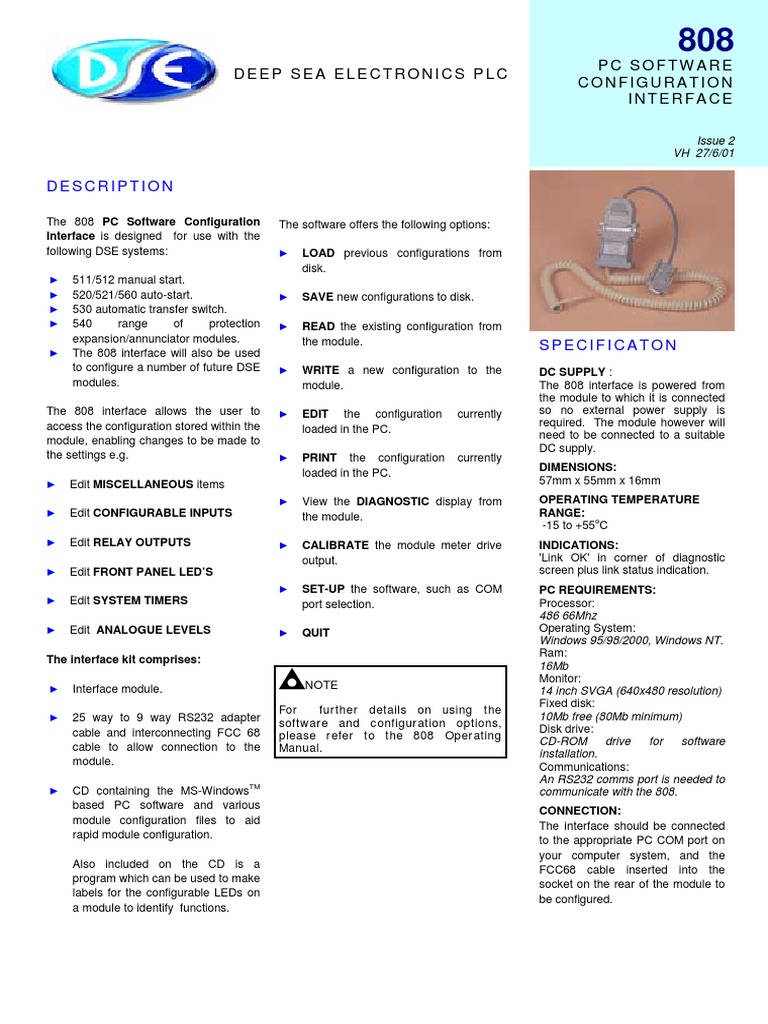 Configuration Interface for DSE Control Modules: User's Guide for the ...