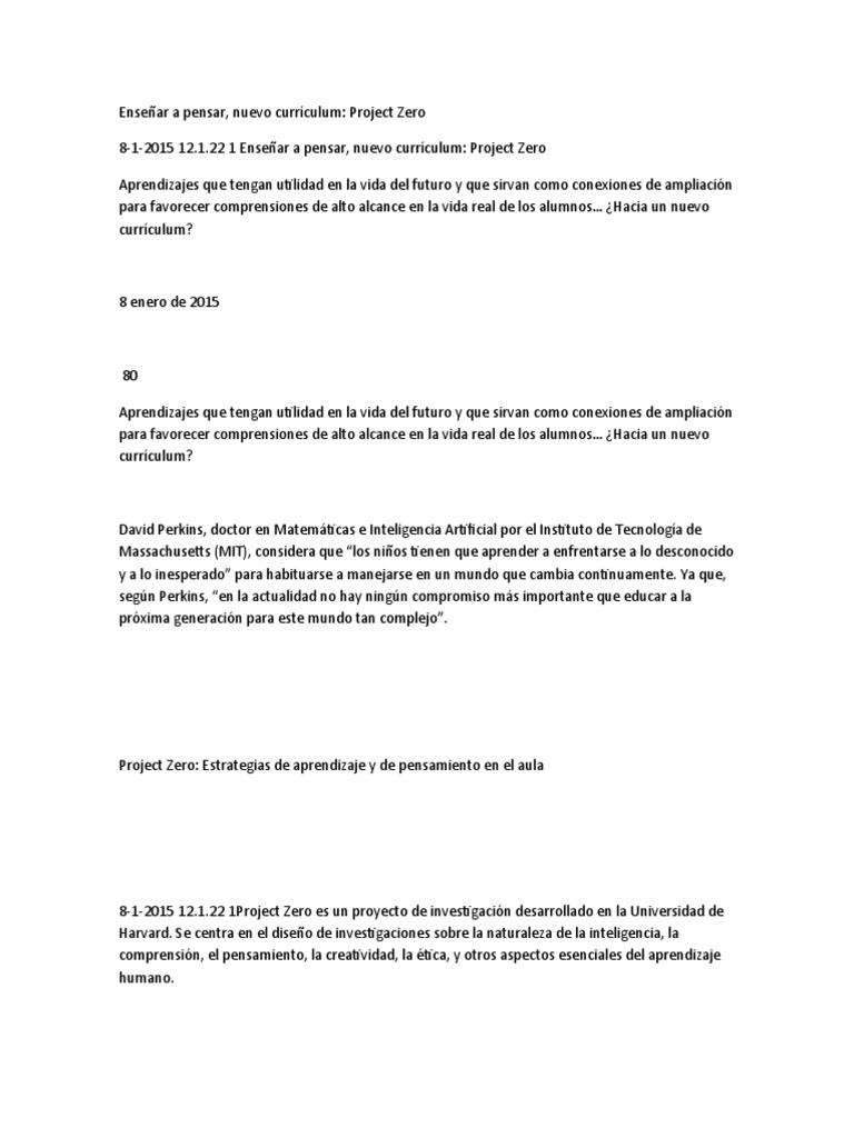 Project Zero Pdf Plan De Estudios Aprendizaje