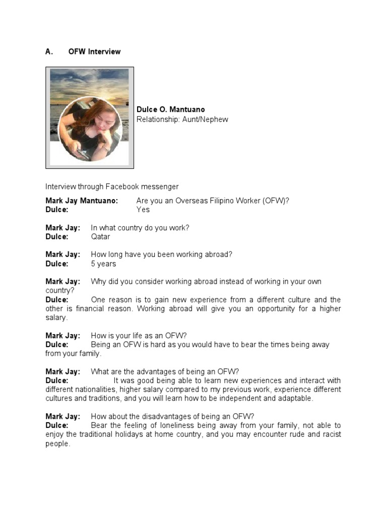 A. OFW Interview | PDF | Human Nature