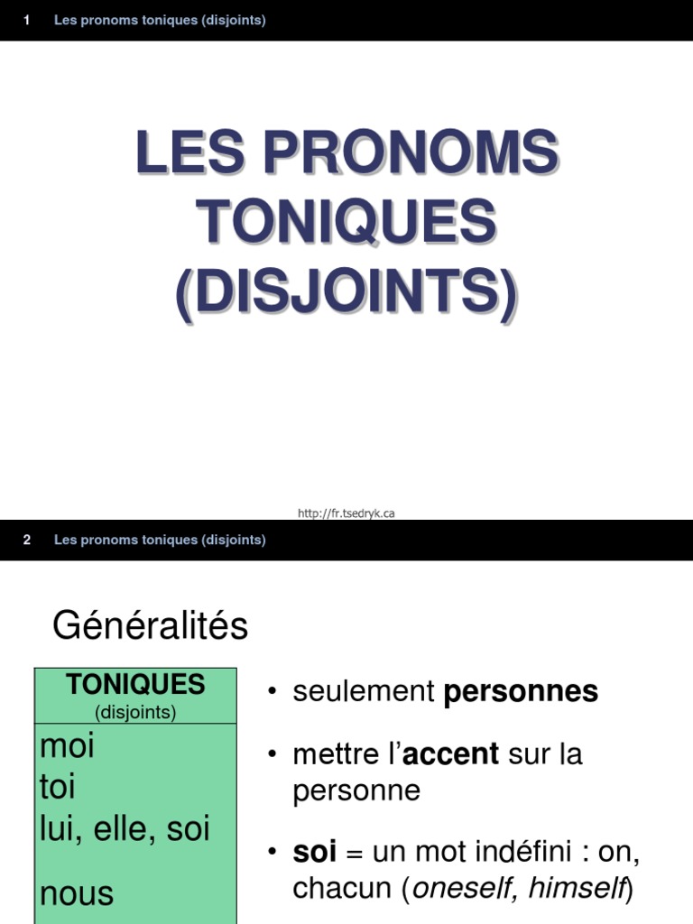 Les pronoms toniques disjoints | PDF | Pronom | Accent tonique