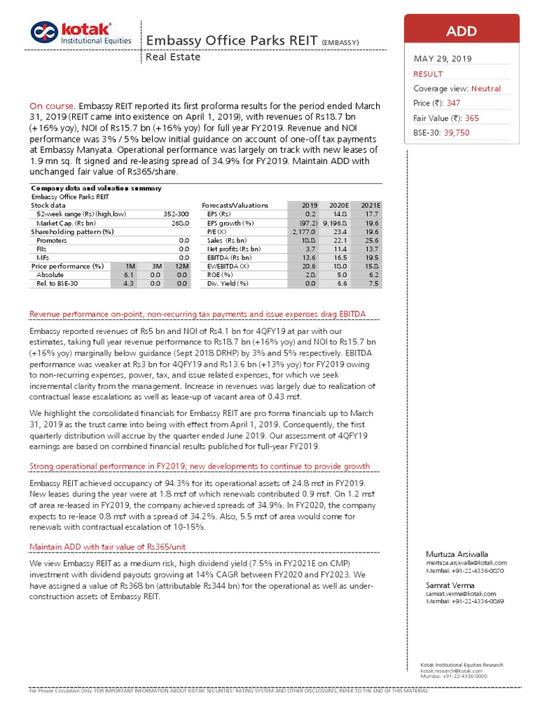 Embassy Office Parks REIT: Real Estate | PDF | Investment Banking ...