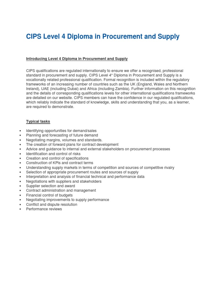 Introducing Level 4 Diploma in Procurement and Supply | PDF ...