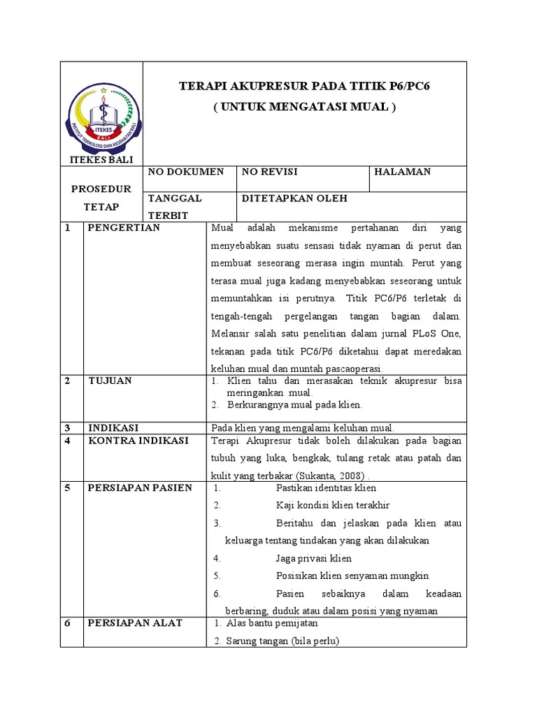 Sop Pelayanan Akupresur PC6 | PDF