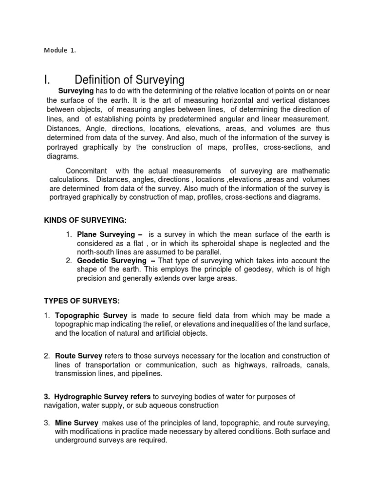 I. Definition of Surveying | PDF | Surveying | Topography