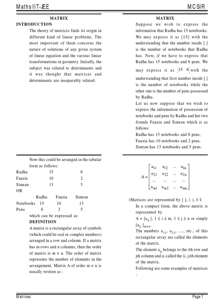 WorkBook Matrixpattern-2 PDF | PDF | Matrix (Mathematics ...