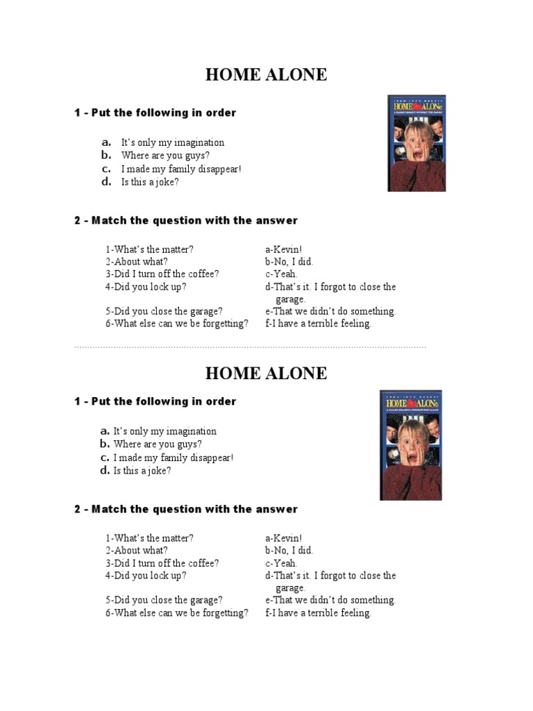 Home Alone: Dialogue Activities | PDF