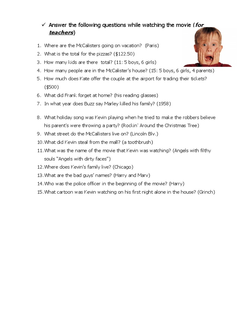 Answer The Following Questions While Watching The Movie (: For Teachers ...