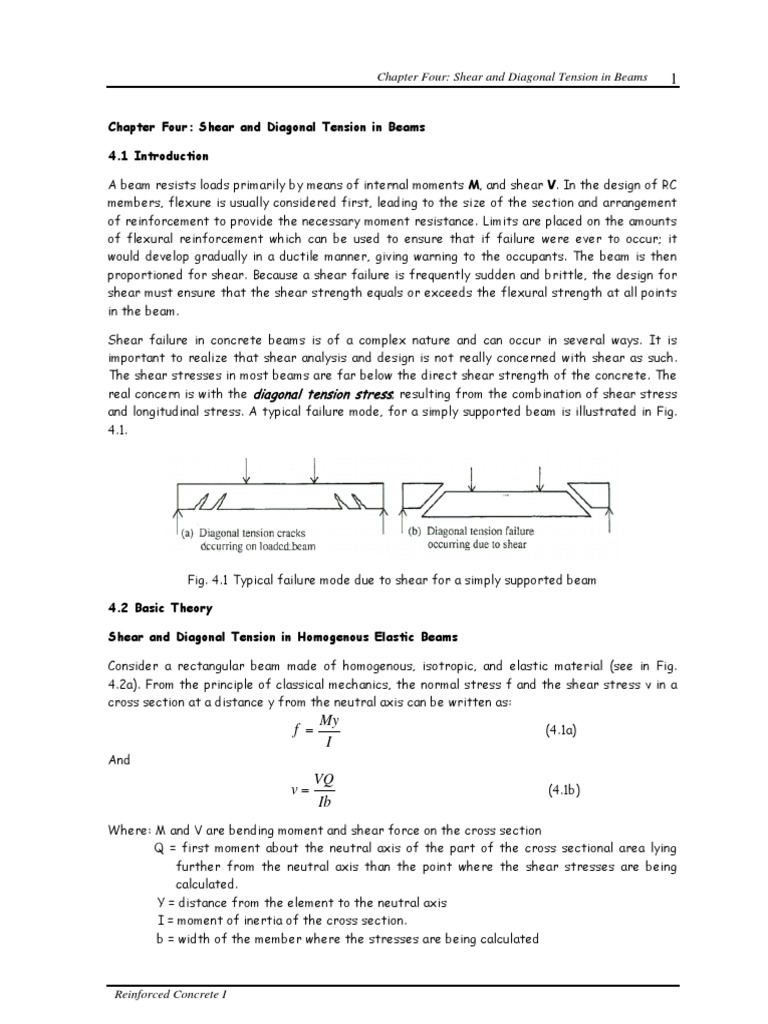 Chapter Four: Shear and Diagonal Tension in Beams | PDF | Beam ...
