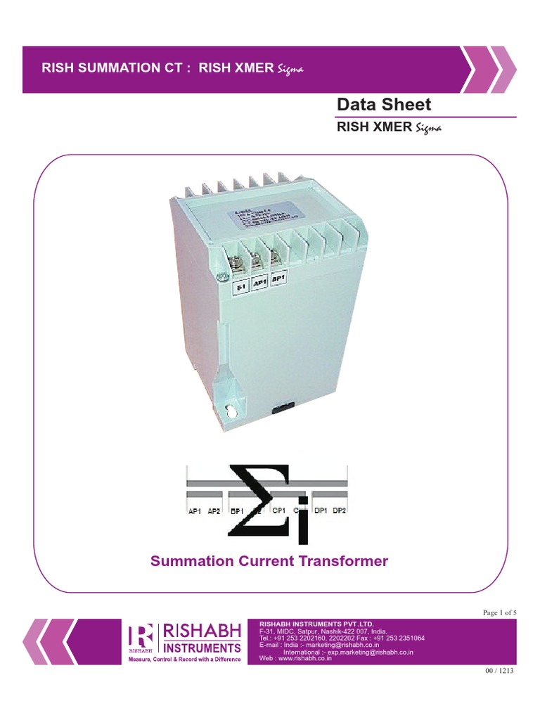 Data Sheet: Rish Summation CT: Rish Xmer Sigma | PDF | Transformer ...