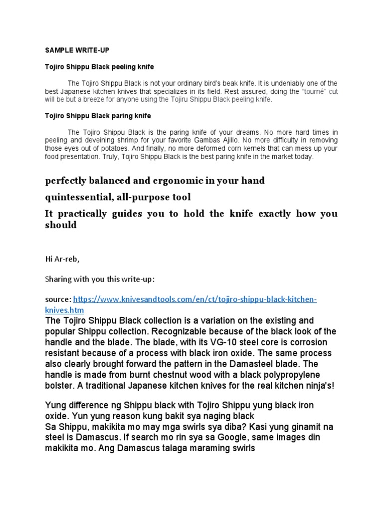 Sample Write Up 2 | PDF | Knife | Equipment