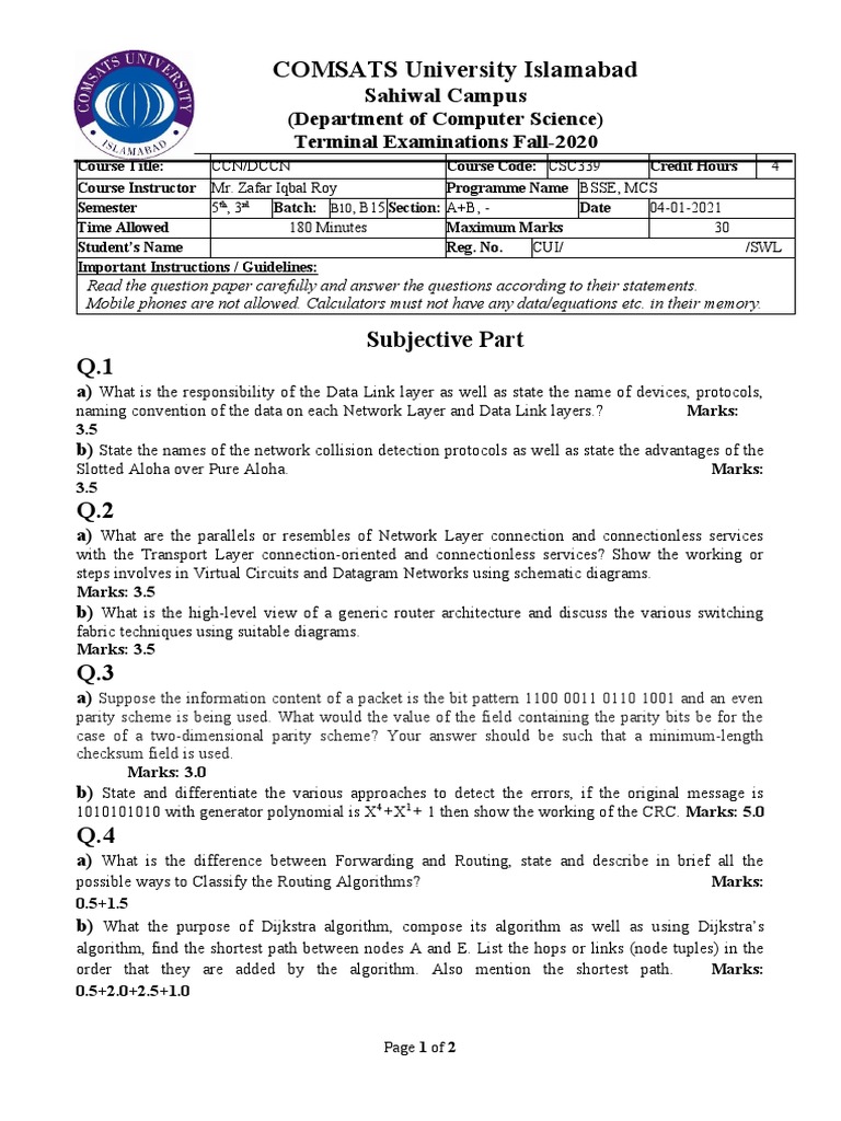DCCN Terminal Paper - FA20 | PDF | Computer Network | Routing