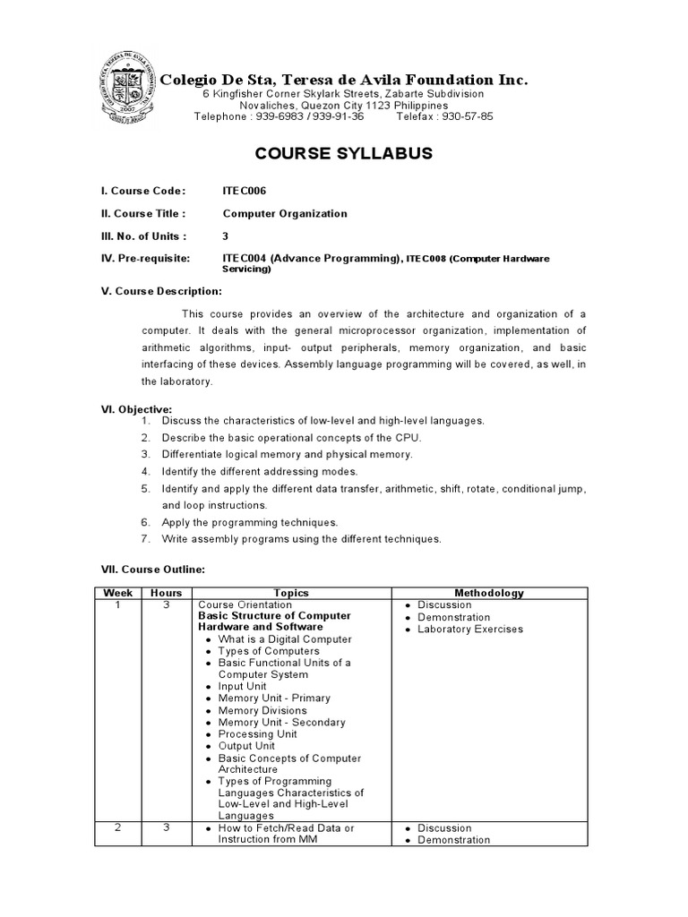 Colegio de Sta, Teresa de Avila Foundation Inc.: ITEC008 (Computer ...