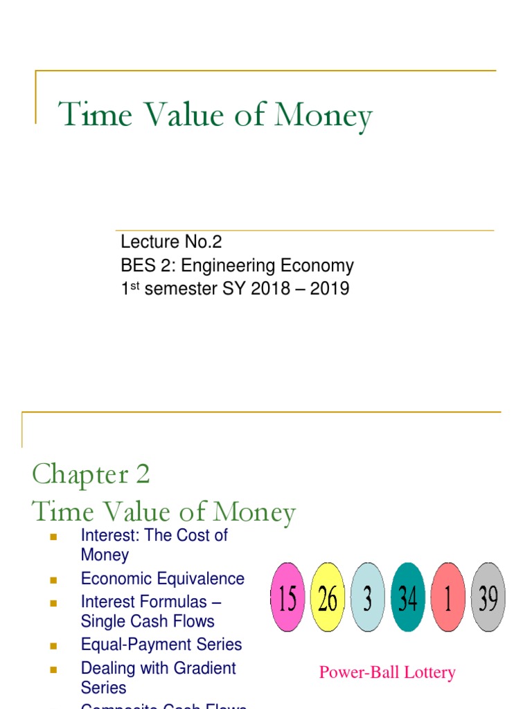 Time Value of Money: Lecture No.2 BES 2: Engineering Economy 1 Semester ...