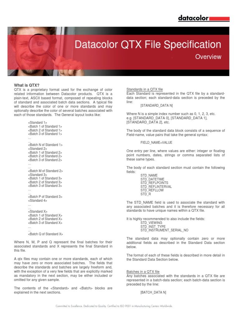 Datacolor QTX File Specification PDF | PDF | File Format | Comma Separated Values