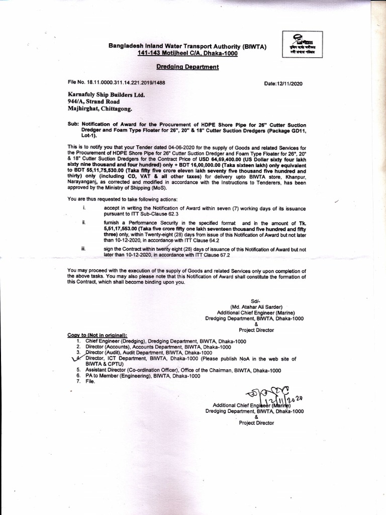 NOA-BIWTA-Karnaphuli Shipyard | PDF | Business