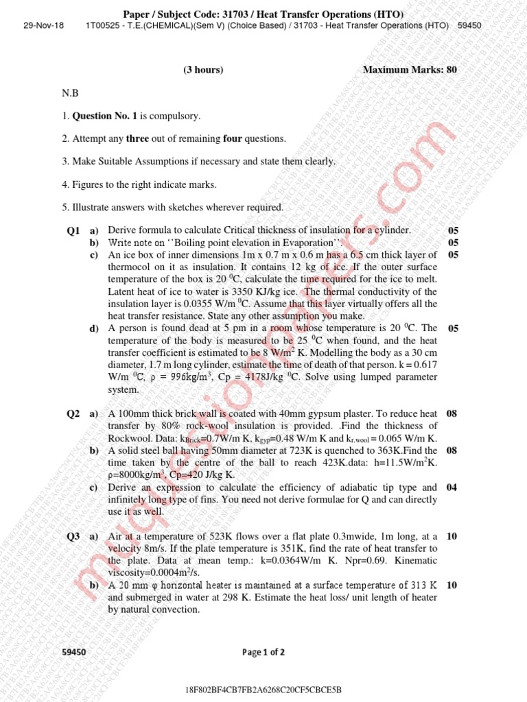 Te-Chemical Sem5 Hto-Cbcgs Dec18 | PDF | Heat Transfer | Thermal Insulation