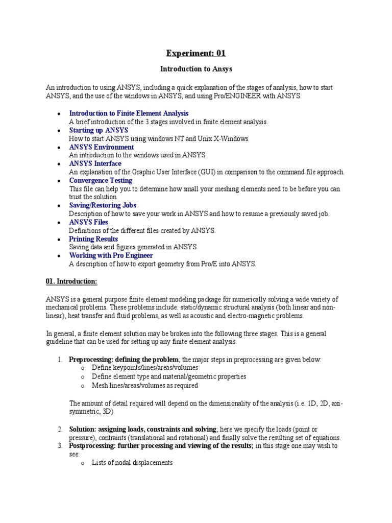 ANSYS Introduction & Usage Guide | PDF | Finite Element Method ...