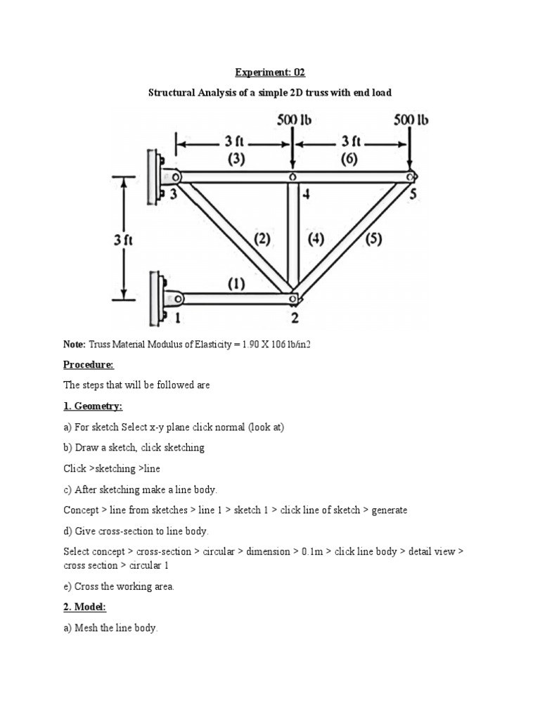 Experiment: 02 Structural Analysis of A Simple 2D Truss With End Load | PDF