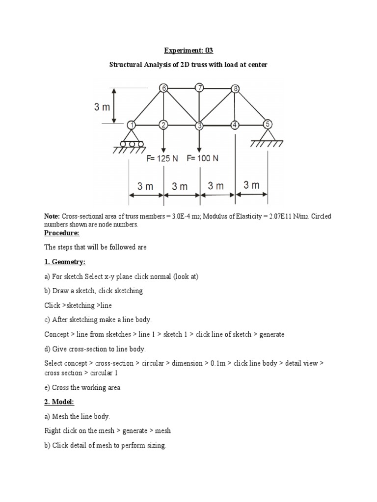 Experiment: 03 Structural Analysis of 2D Truss With Load at Center ...
