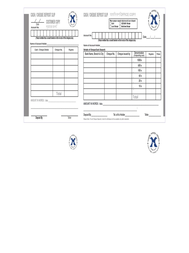 Deposit Slip Template 01 | PDF | Cheque | Deposit Account