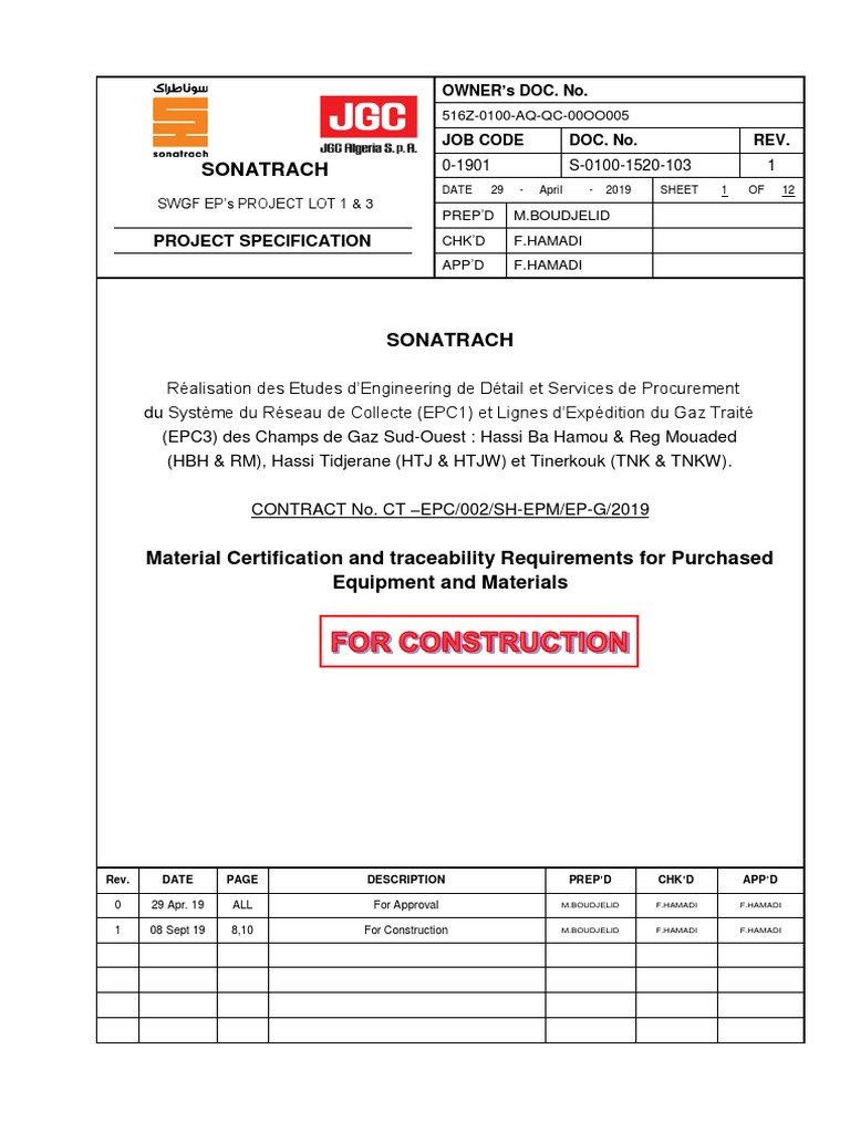 Sonatrach: Project Specification | PDF | Pipe (Fluid Conveyance) | Specification (Technical ...