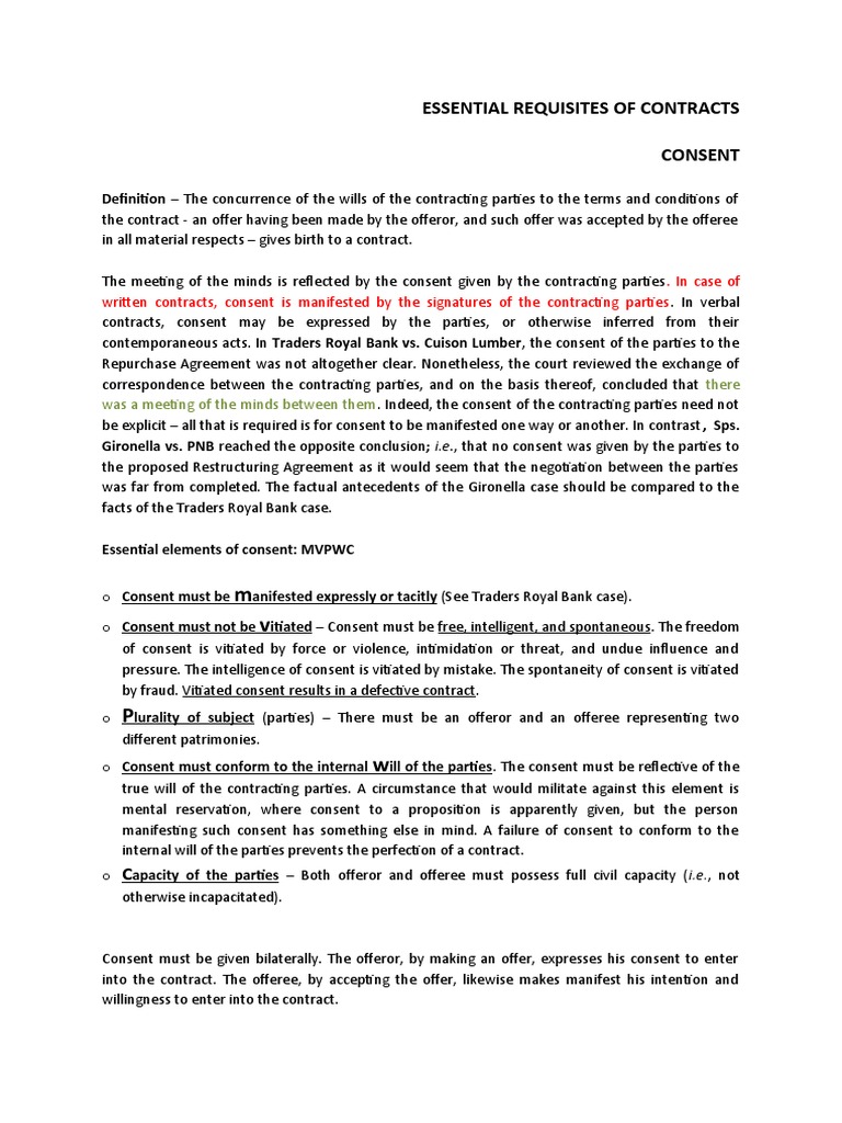 Summary Essential Requisites of A Contract | PDF | Offer And Acceptance ...