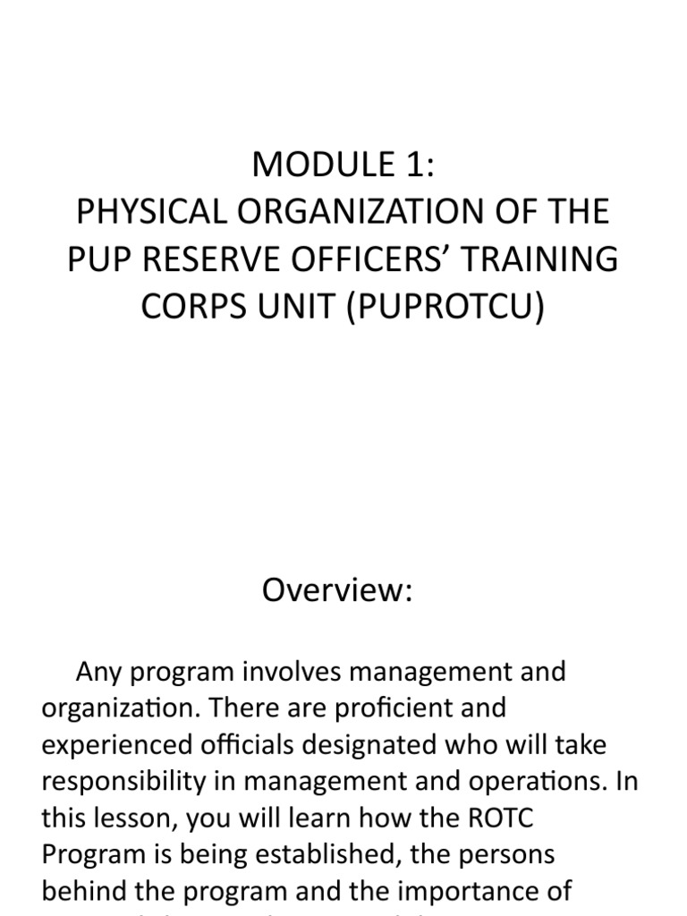 Physical Organization of The Pup Reserve Officers' Training Corps Unit ...