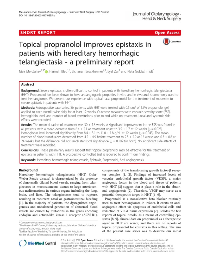Topical Propranolol Improves Epistaxis in Patients | PDF | Angiogenesis ...