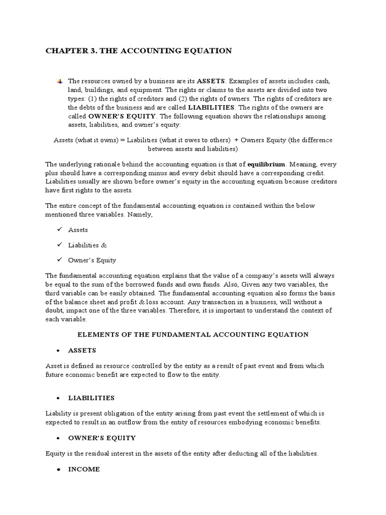 Chapter 3 Accounting Equation | PDF | Debits And Credits | Equity (Finance)