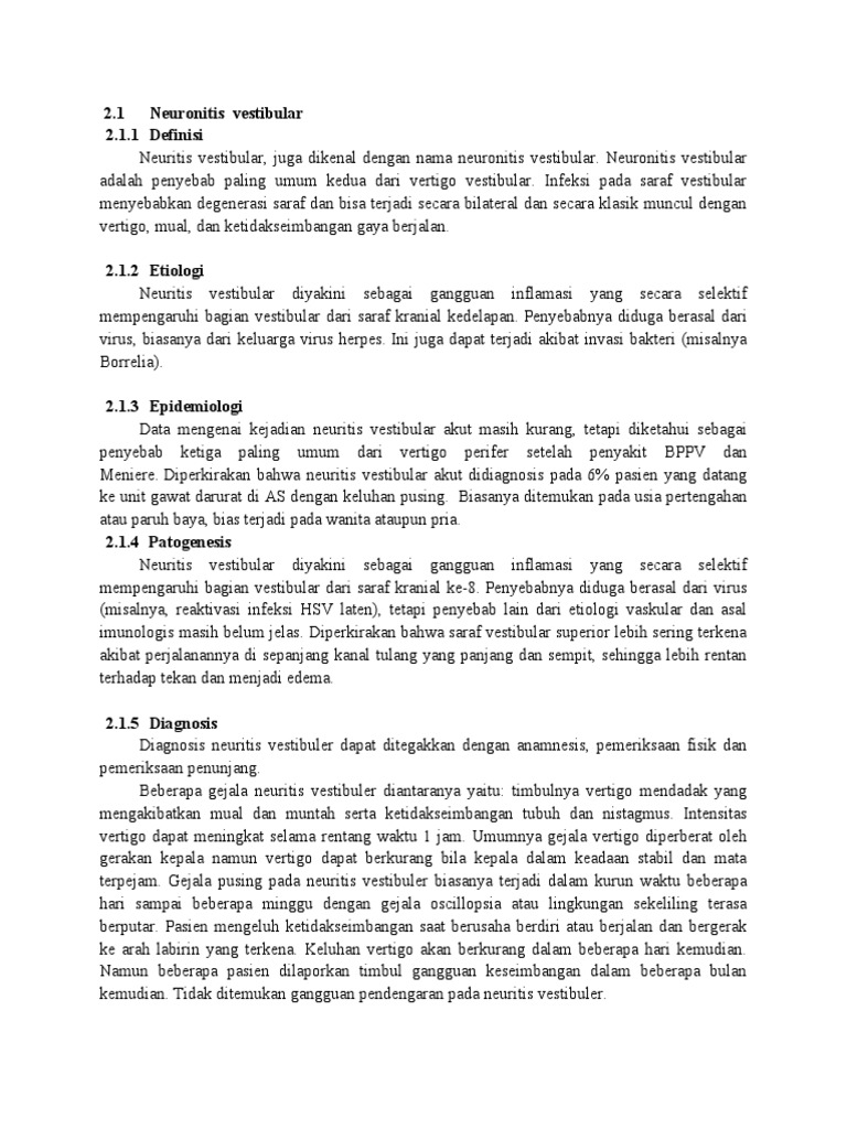 Diagnosis And Management Of Vestibular Neuronitis Pdf