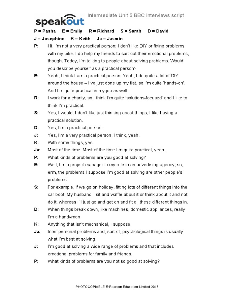 Intermediate Unit 5 BBC Interviews Script | PDF
