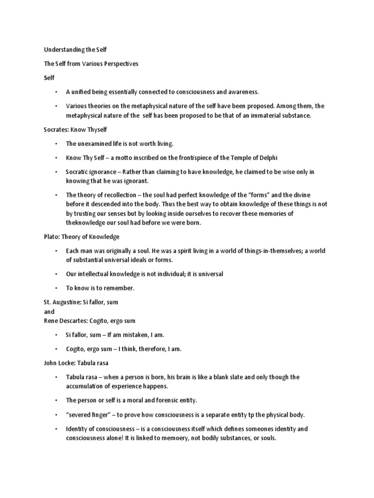 Understanding The Self NOTE | PDF | Self | Human