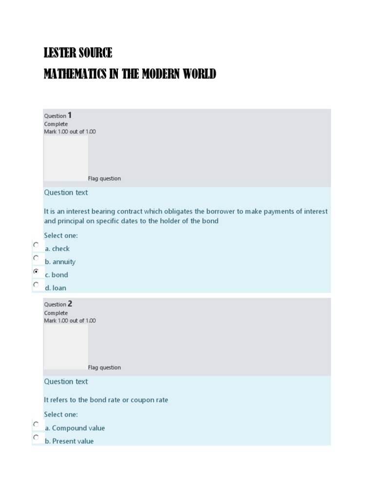 Mathematics in The Modern World FQ2 | PDF