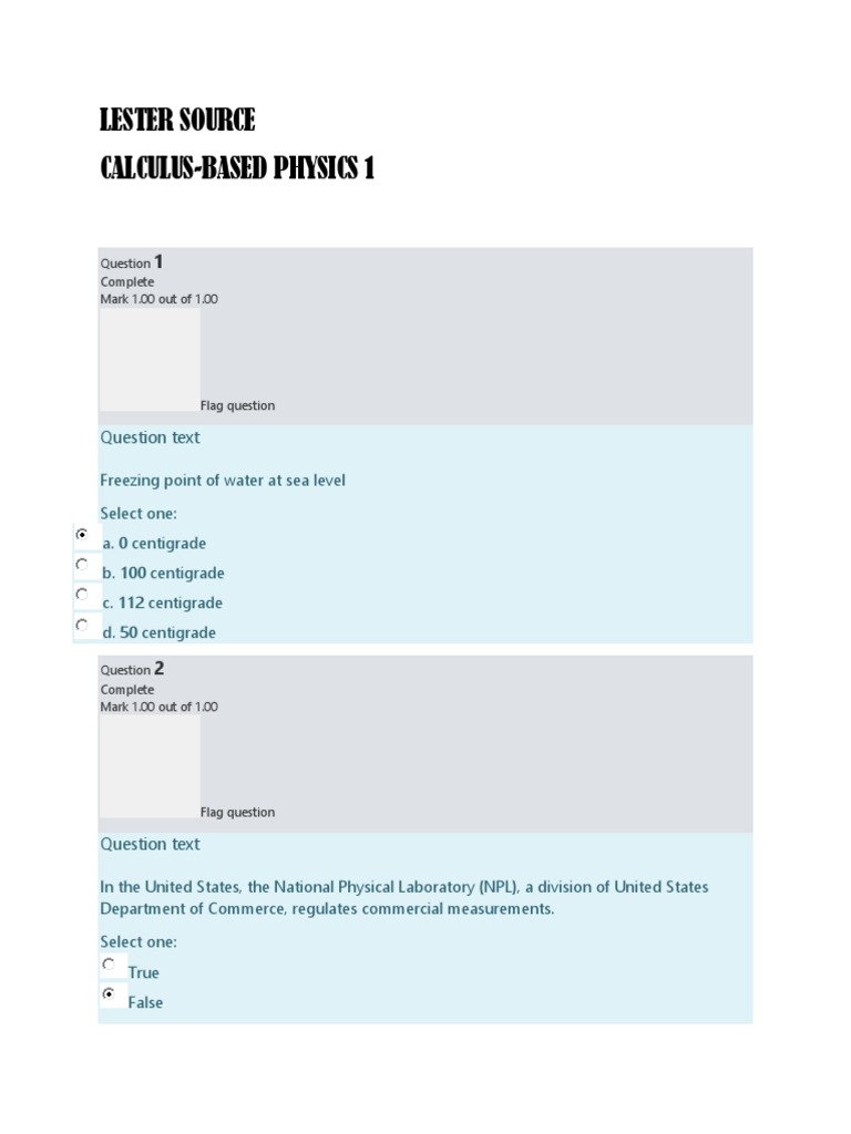 Calculus-Based Physics 1 PQ1-PQ2 | PDF
