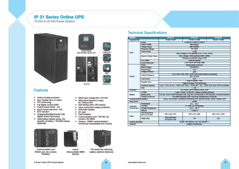 IP 31 Series Online UPS: Technical Specifications | PDF | Electrical ...