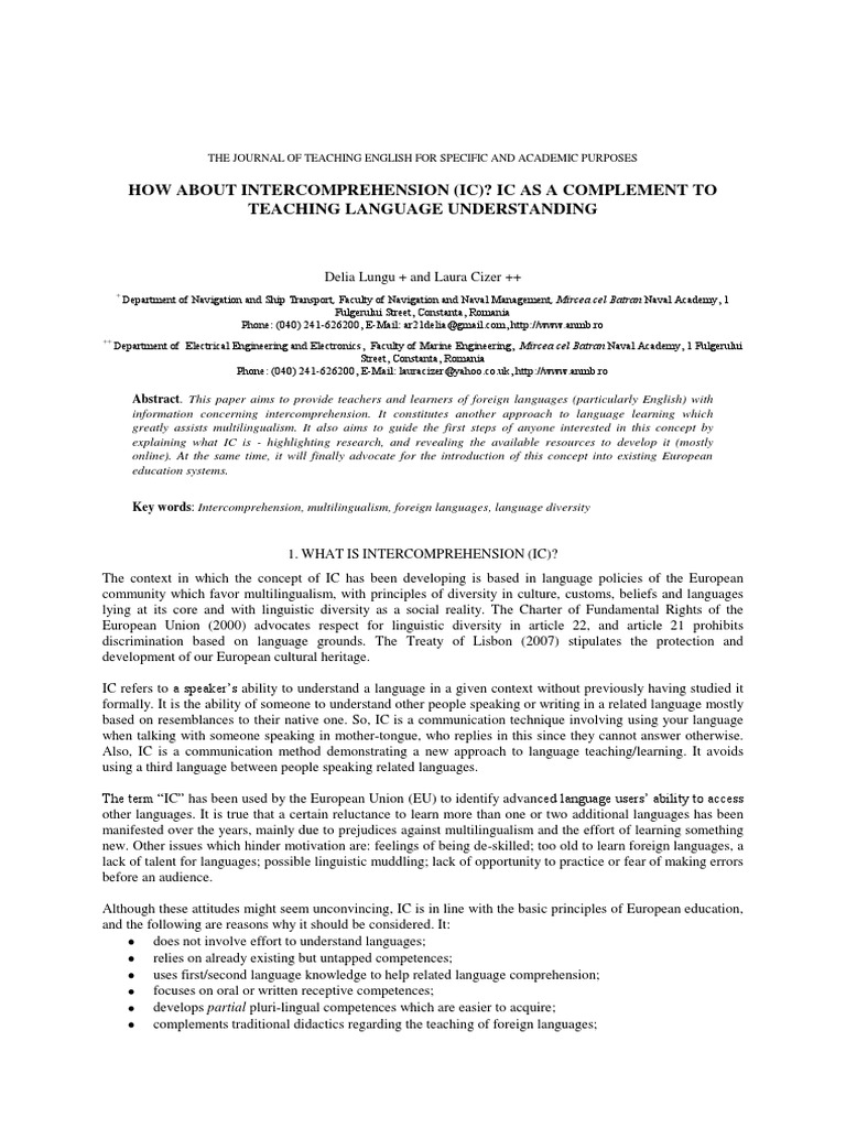 Intercomprehension in Language Teaching | PDF | Foreign Language ...