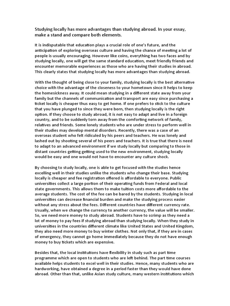 Studying Locally Has More Advantages Than Studying | PDF ...