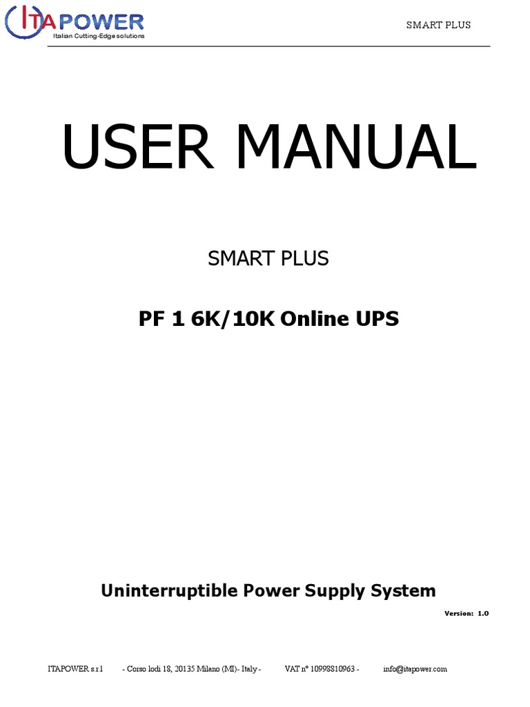 ITAPower-SMART PLUS 6-10K User Manual EN | PDF | Power Supply | Mains ...