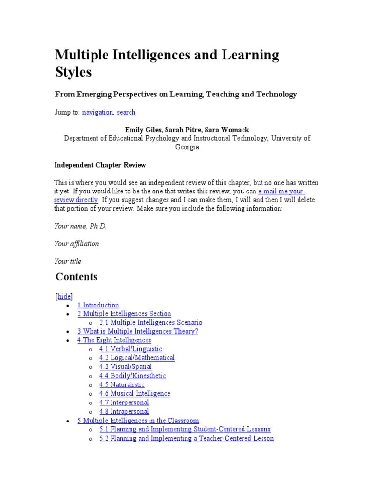 MI Learning Styles Guide Students in Civil Rights Unit | PDF | Learning ...