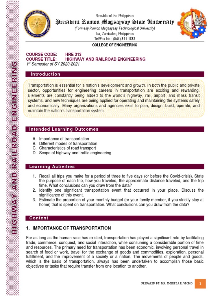 Module 1 Highway and Railroad PDF | PDF | Public Transport | Transport