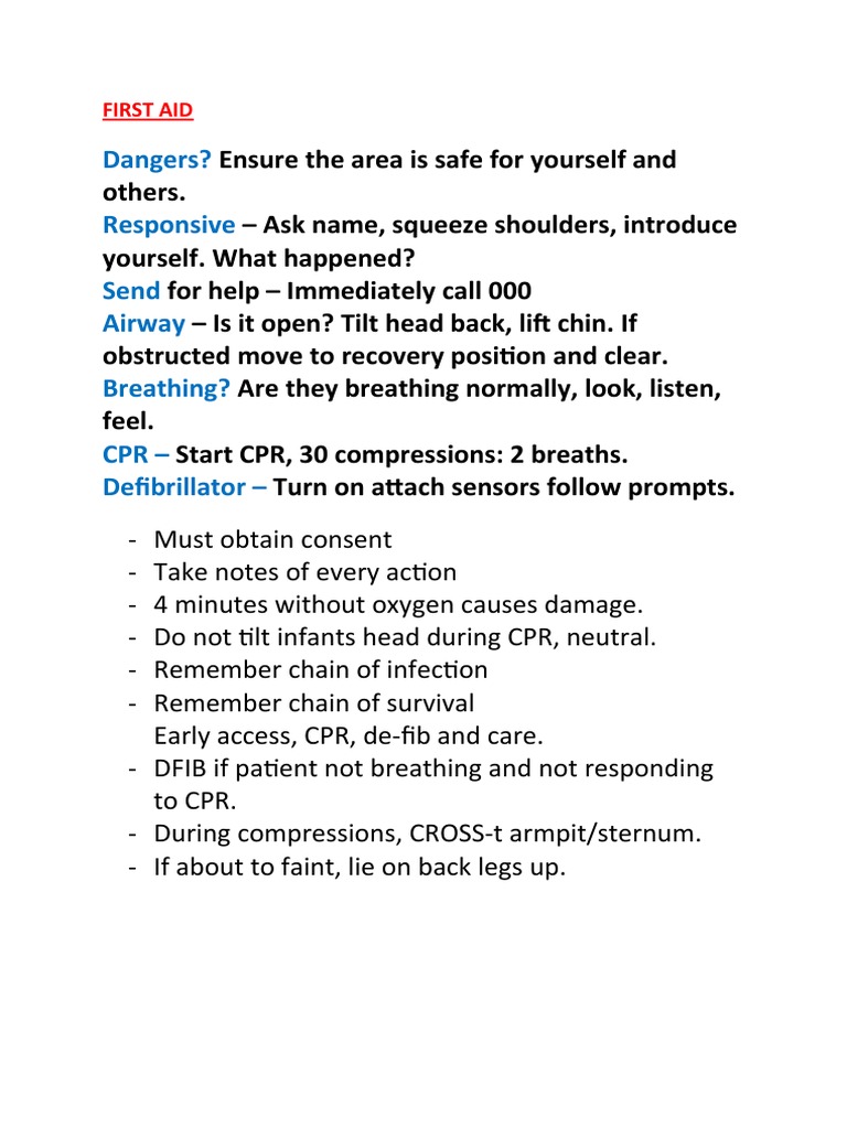 First Aid - Notes | PDF | Cardiopulmonary Resuscitation | First Aid